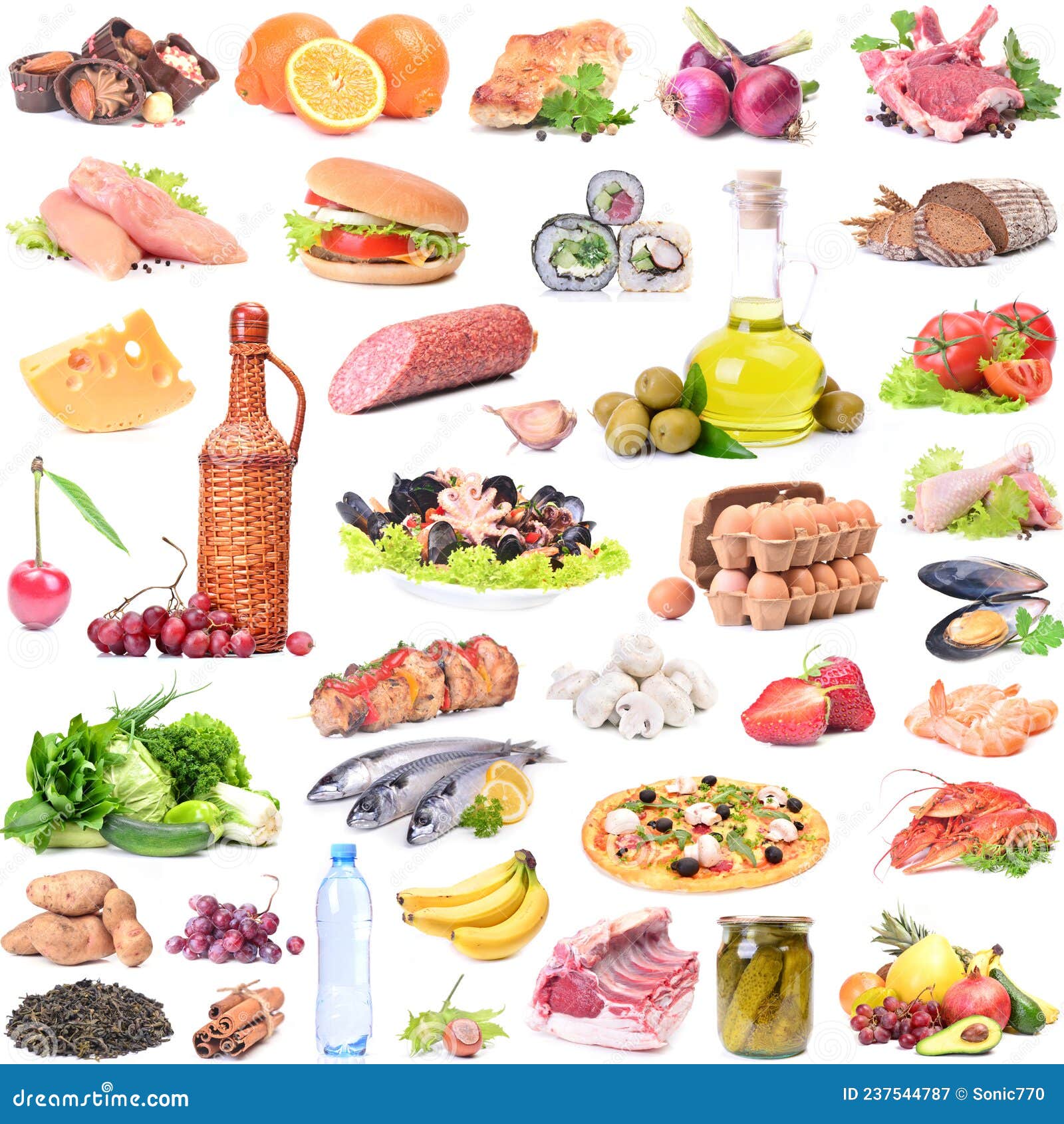 Food Collection on White Background Stock Image - Image of bread, meat ...