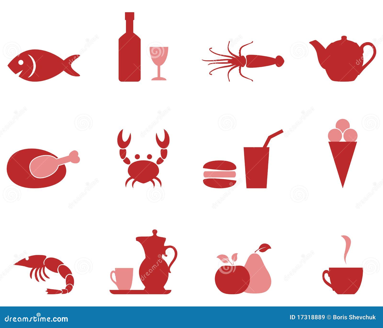 Food color icons a set. stock vector. Illustration of fish - 17318889