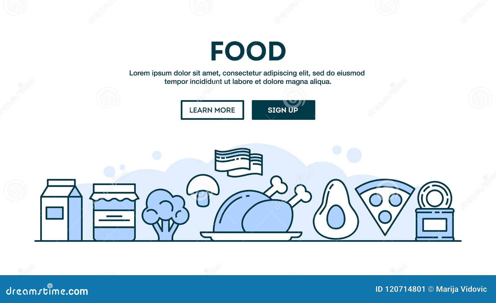 Food, Concept Header, Flat Design Thin Line Style Stock Illustration ...