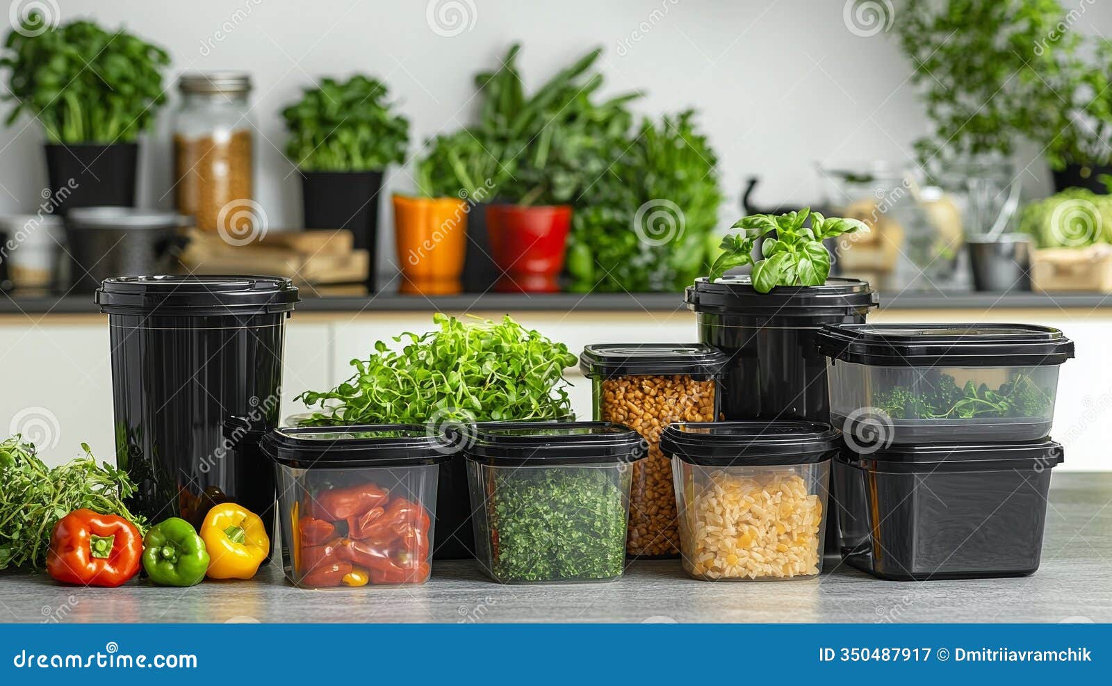 Food Containers on a Kitchen Counter Symbolize Portion Control and ...