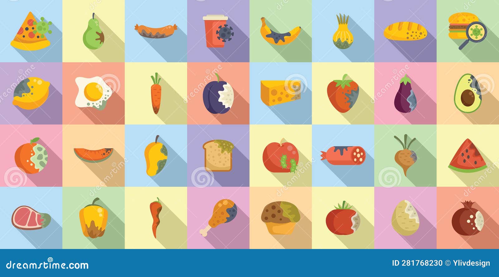 Food Contamination Icons Set Flat Vector. Touch Virus Stock Vector ...