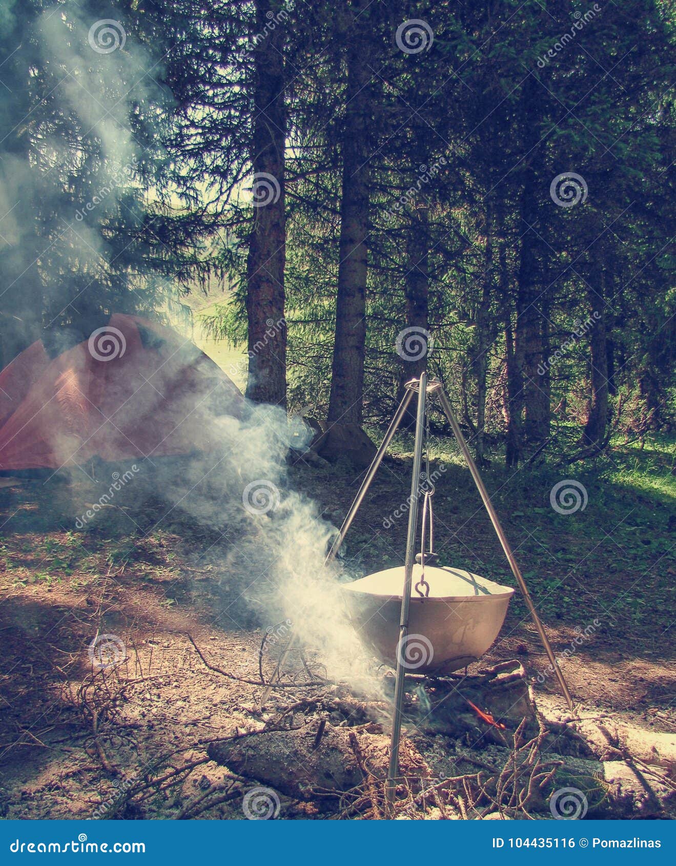 The Food is Cooked in a Kettle on an Open Fire Stock Photo - Image of ...
