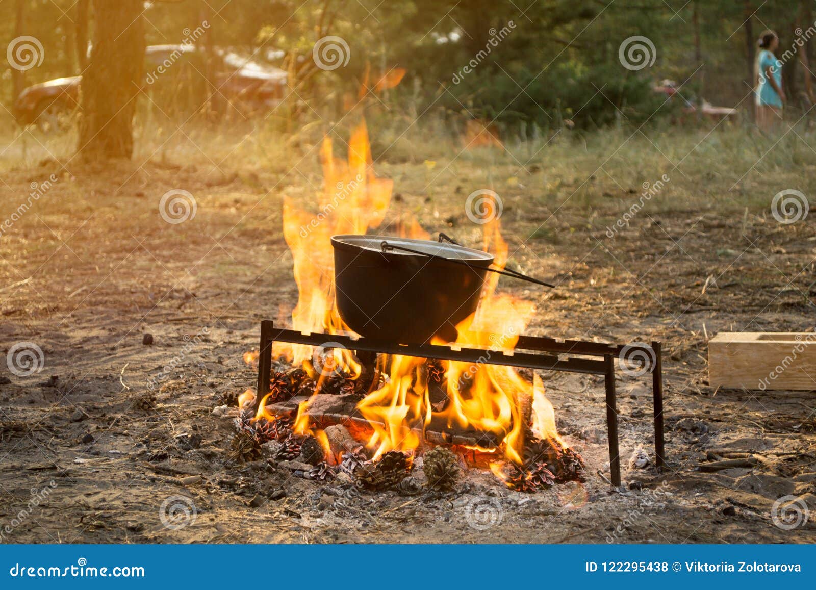 Kettle on Fire in the Forest Stock Photo - Image of life, boiling ...