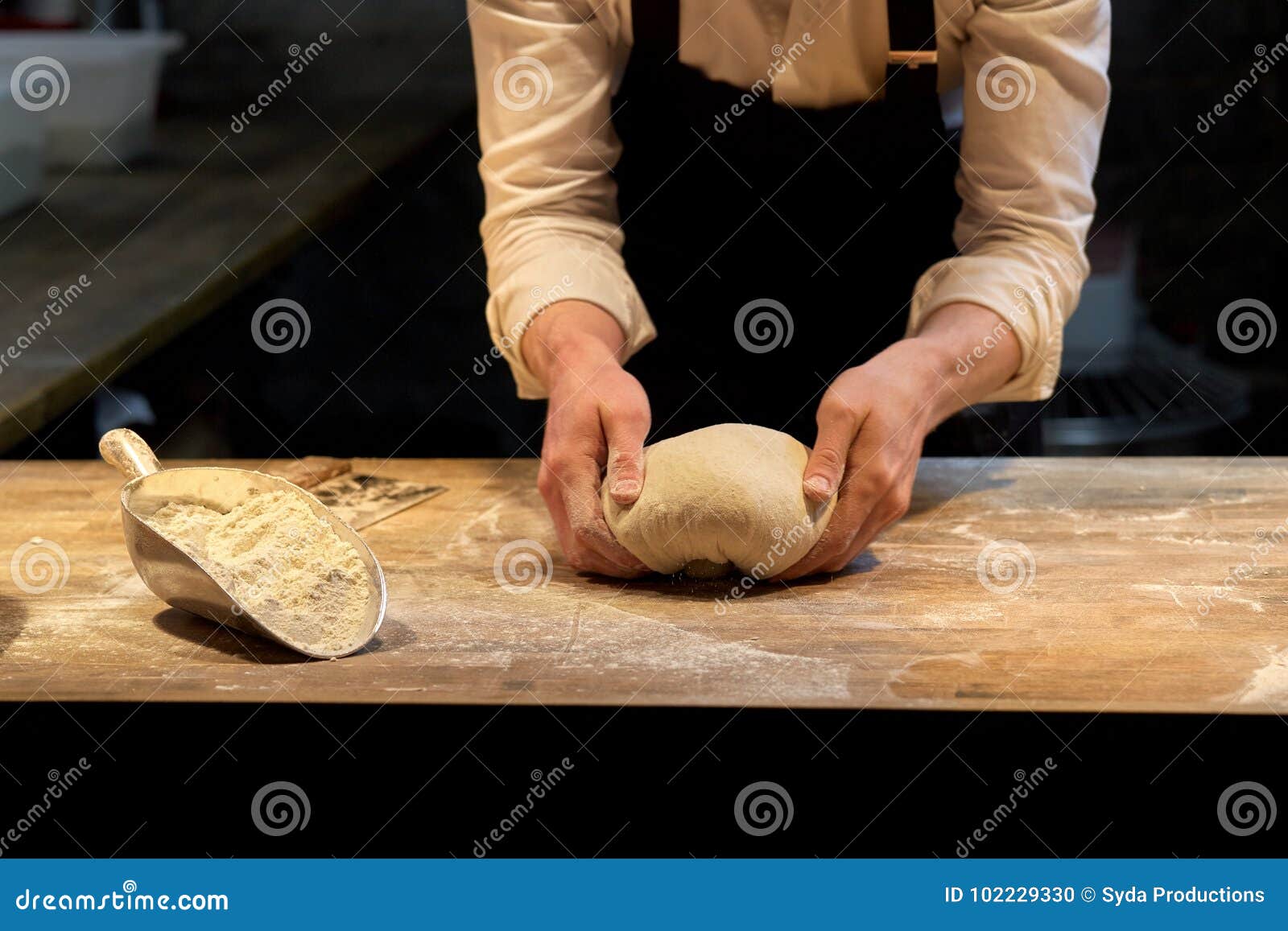 Baker Making Bread Dough at Bakery Kitchen Stock Photo - Image of ...