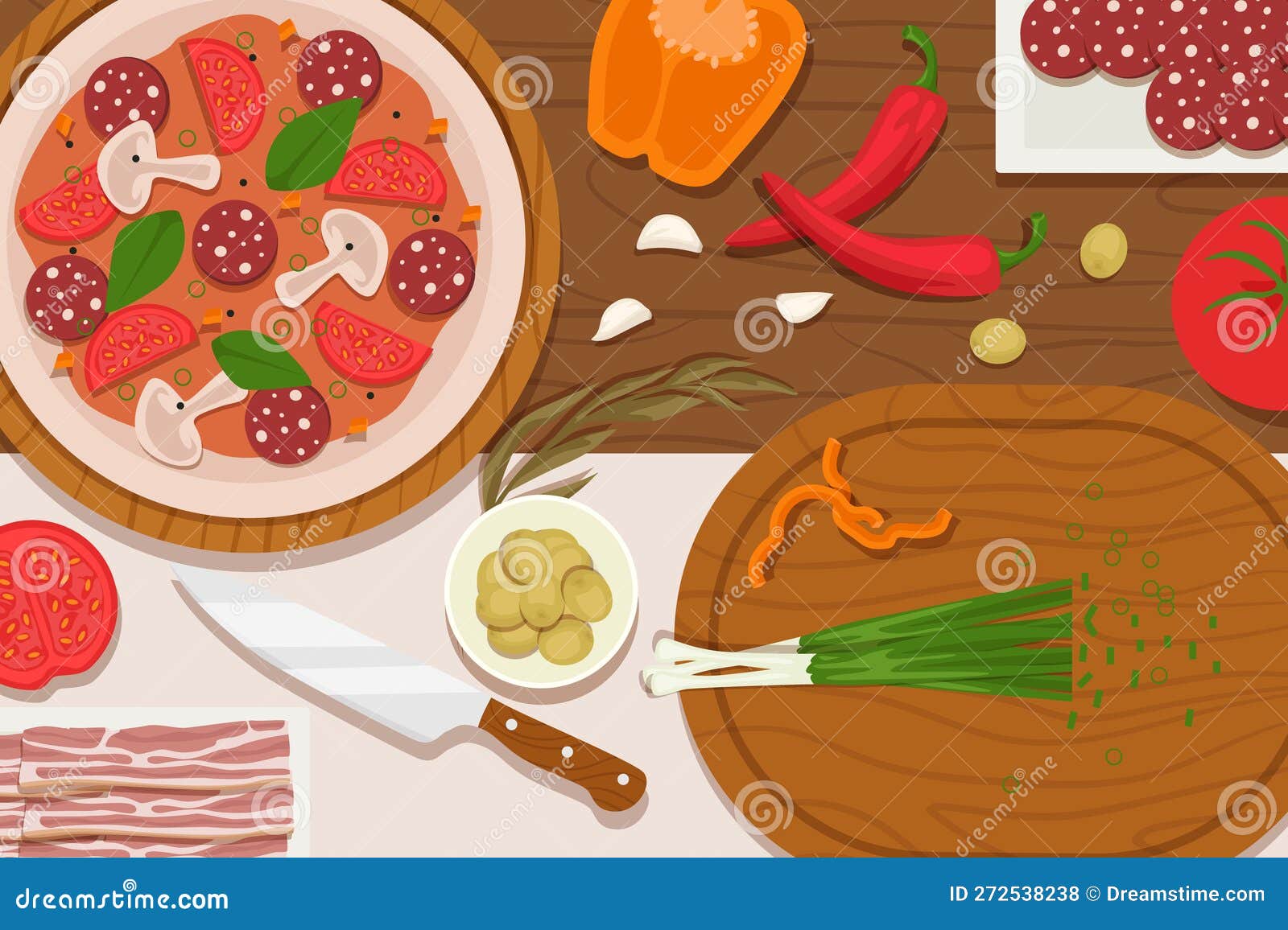 Cooking food top view stock vector. Illustration of restaurant - 272538238