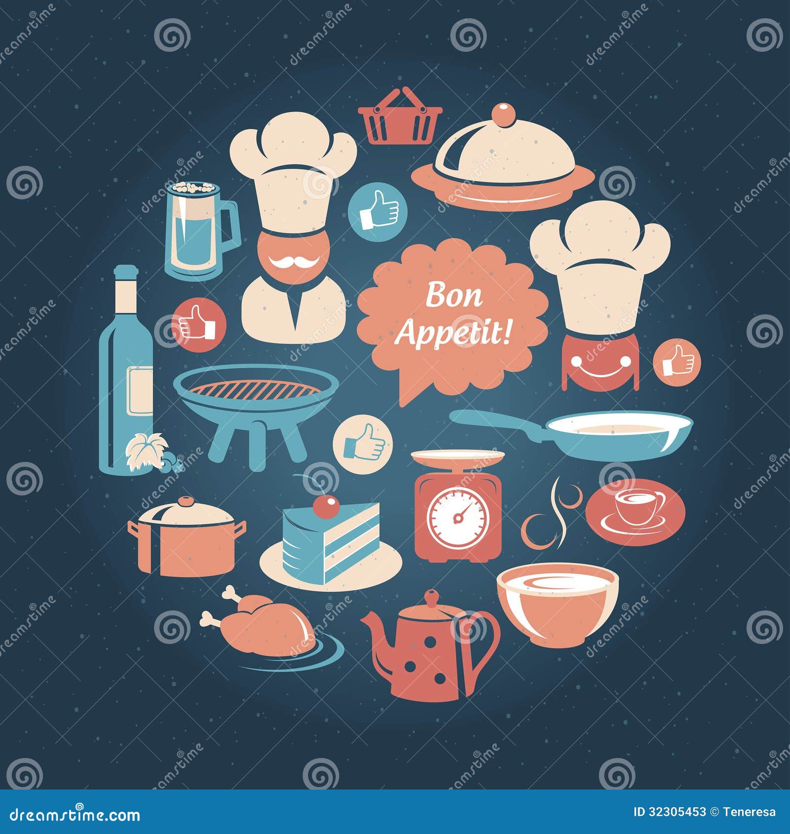 Food and Cooking Icons Round Set Stock Vector - Illustration of food ...