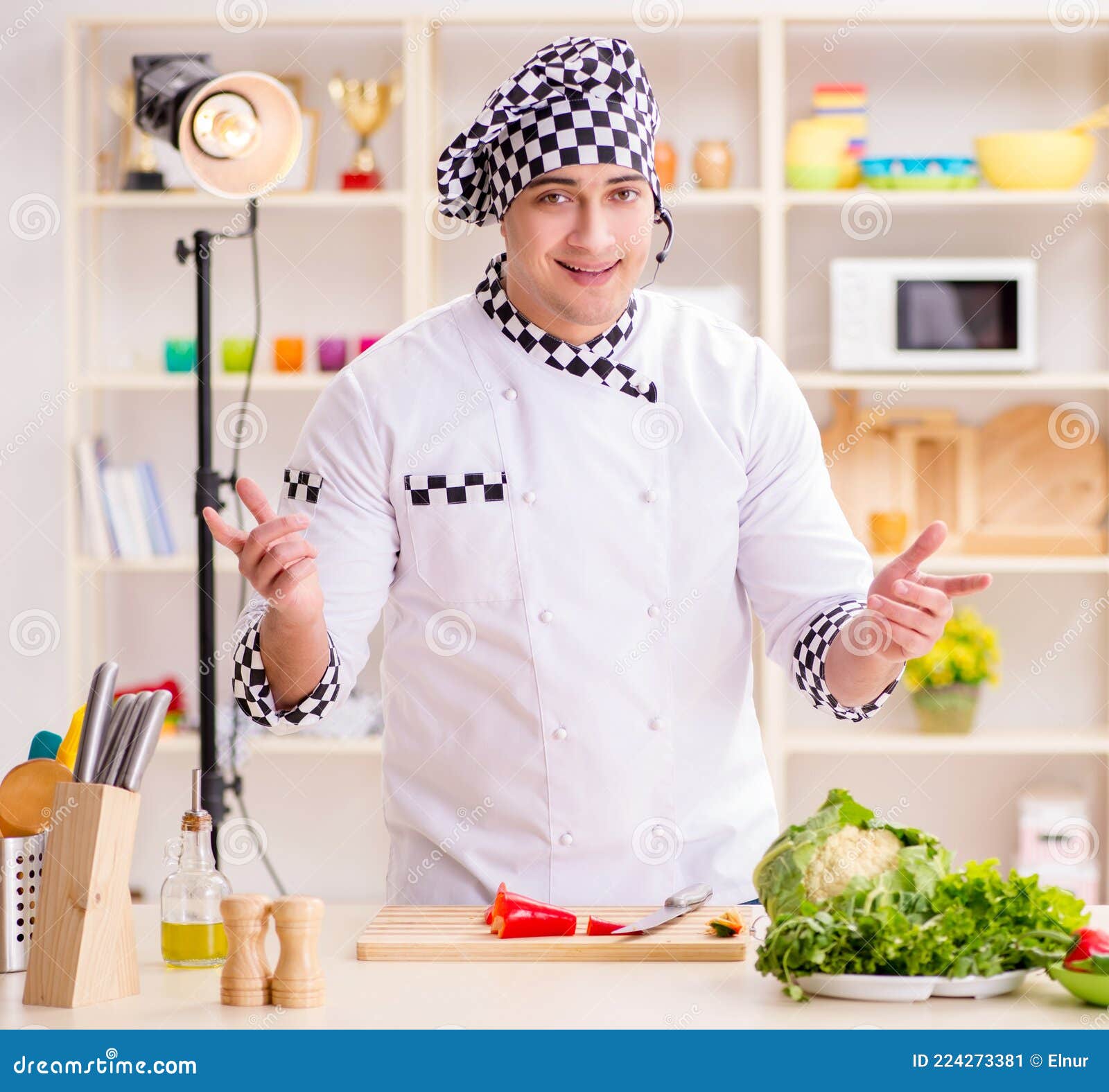 Food Cooking Tv Show in the Studio Stock Image - Image of healthy, chef ...