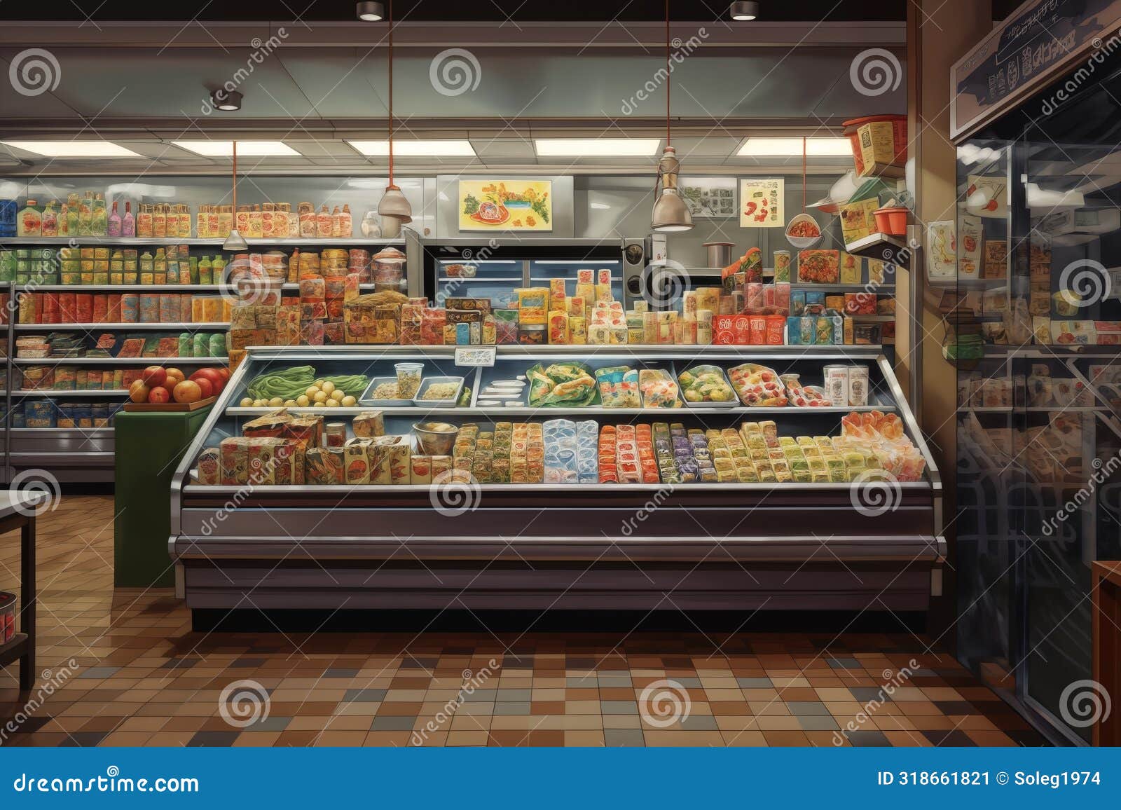 Food Counter in the Store, Interior Stock Illustration - Illustration ...