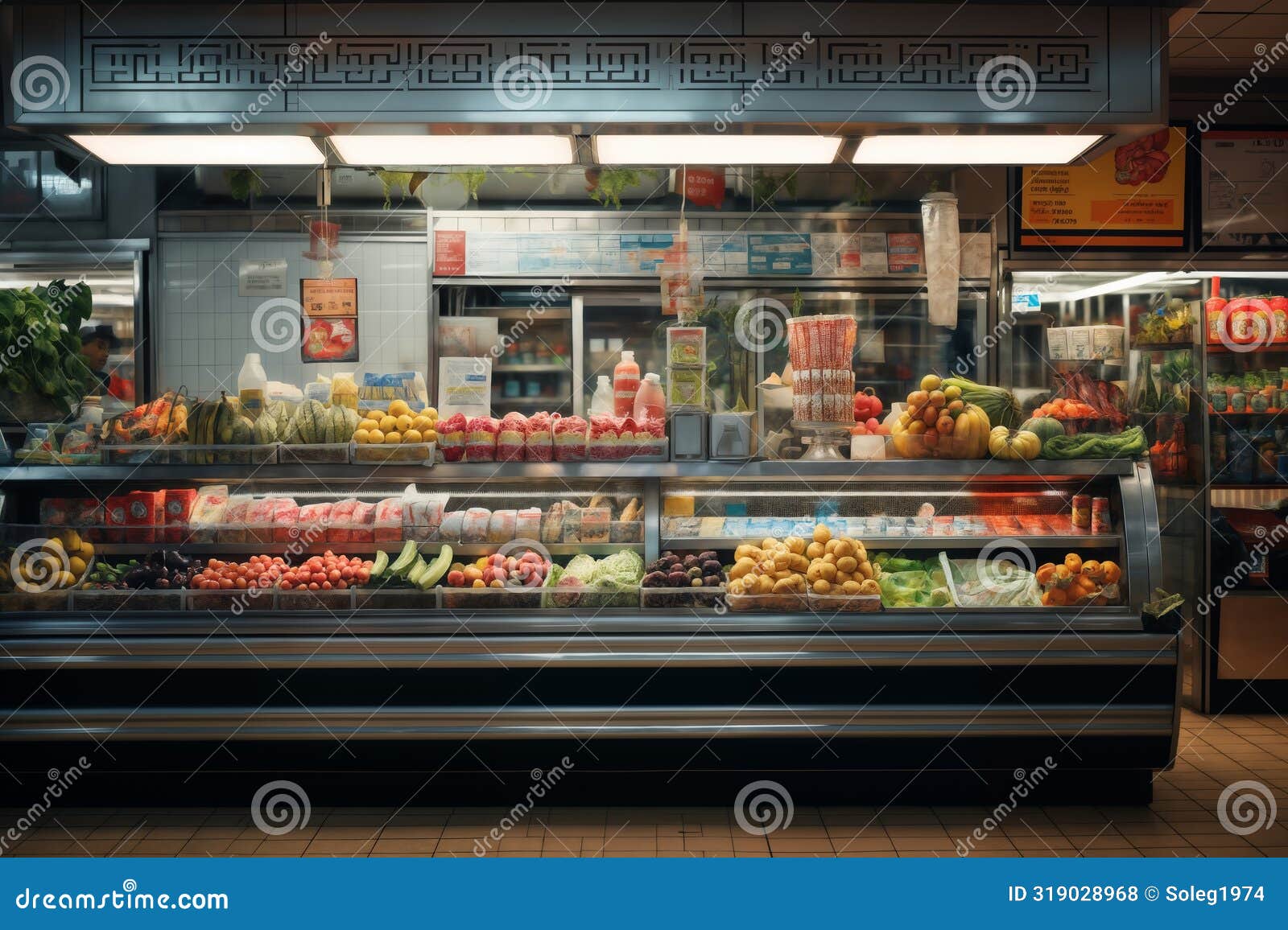 Food Counter in the Store, Interior Stock Illustration - Illustration ...