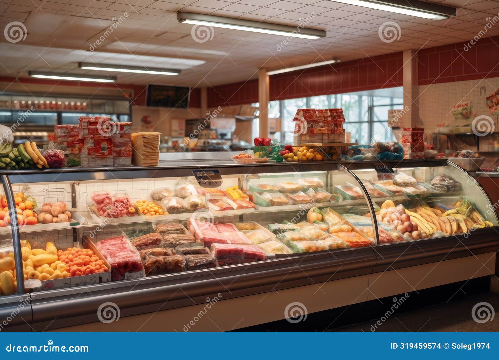 Food Counter in the Store, Interior Stock Illustration - Illustration ...
