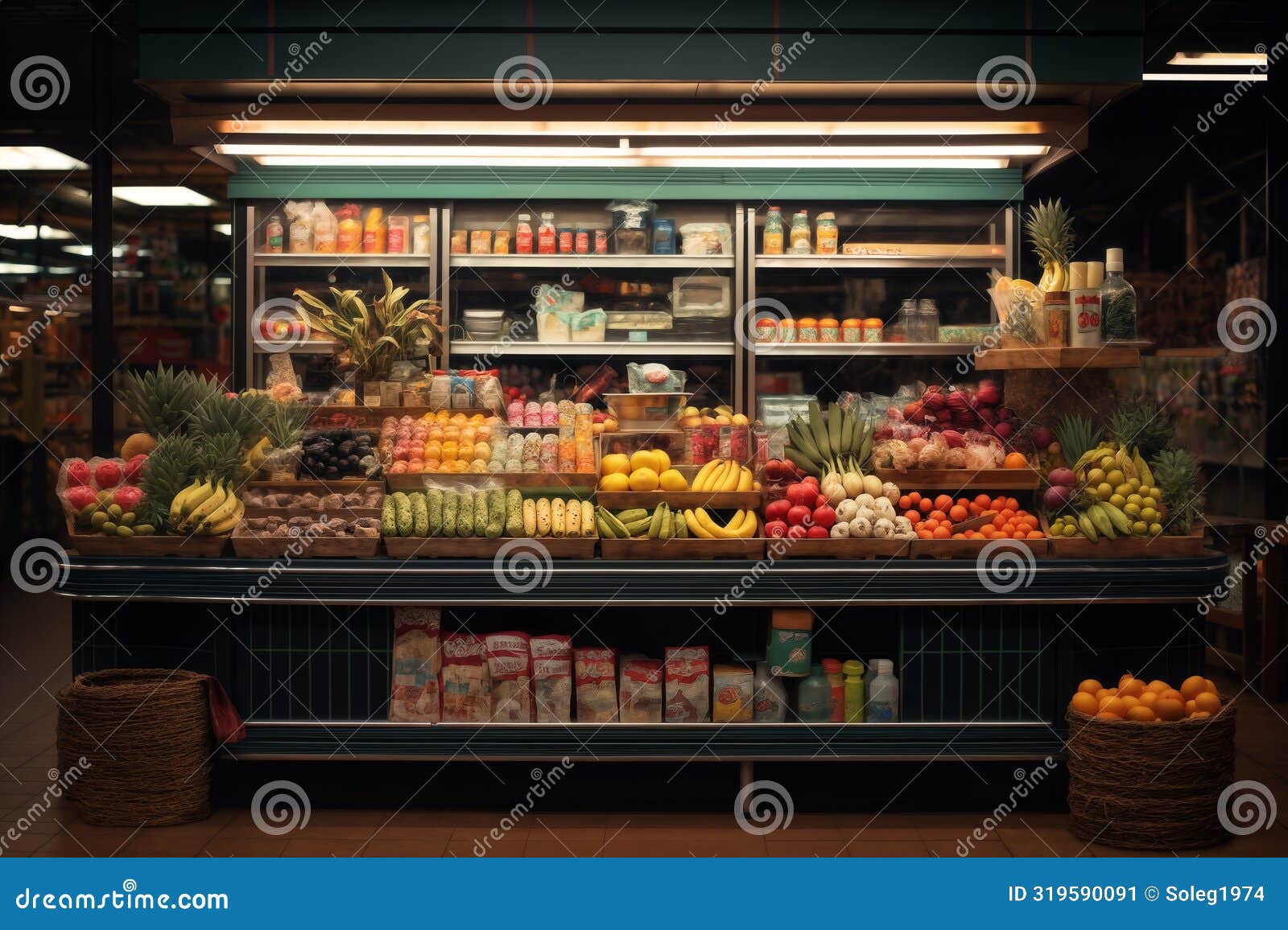 Food Counter in the Store, Interior Stock Illustration - Illustration ...