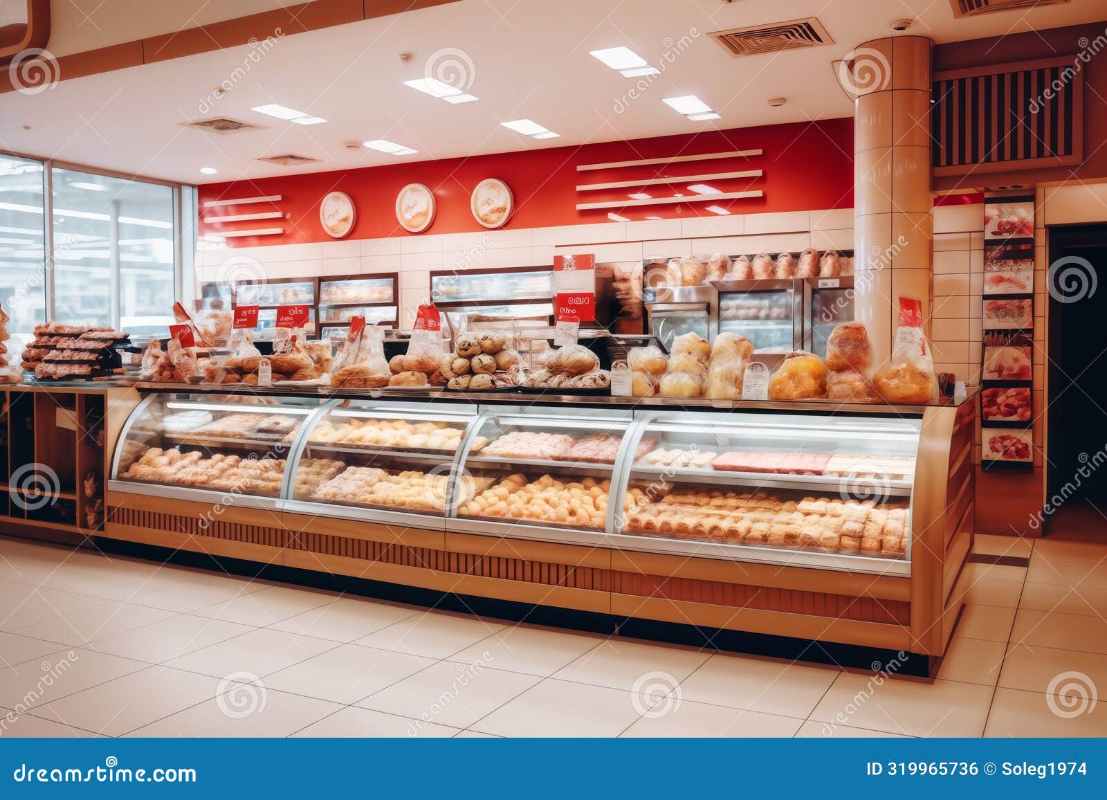 Food Counter in the Store, Interior Stock Illustration - Illustration ...