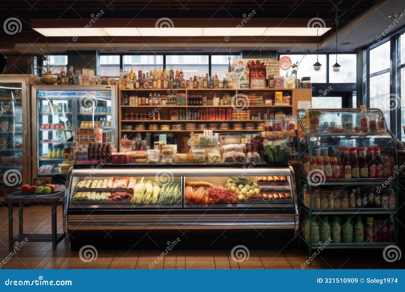 Food Counter in the Store, Interior Stock Illustration - Illustration ...