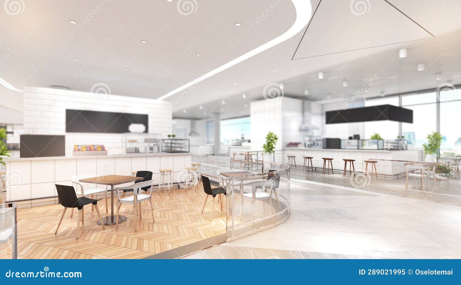 The Food Court, the Ordering Counter, and the Seating.,3d Rendering ...