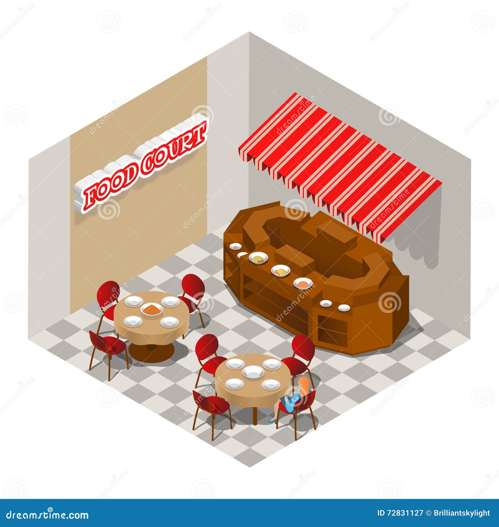 Food Court. Vector Isometric Illustration Stock Vector - Illustration ...