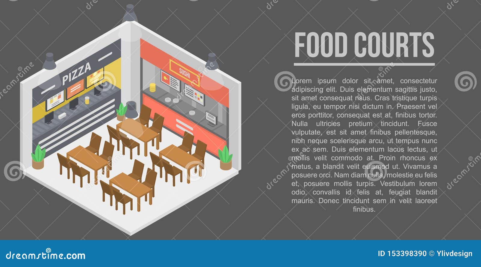 Food Courts Concept Banner, Isometric Style Stock Vector - Illustration ...