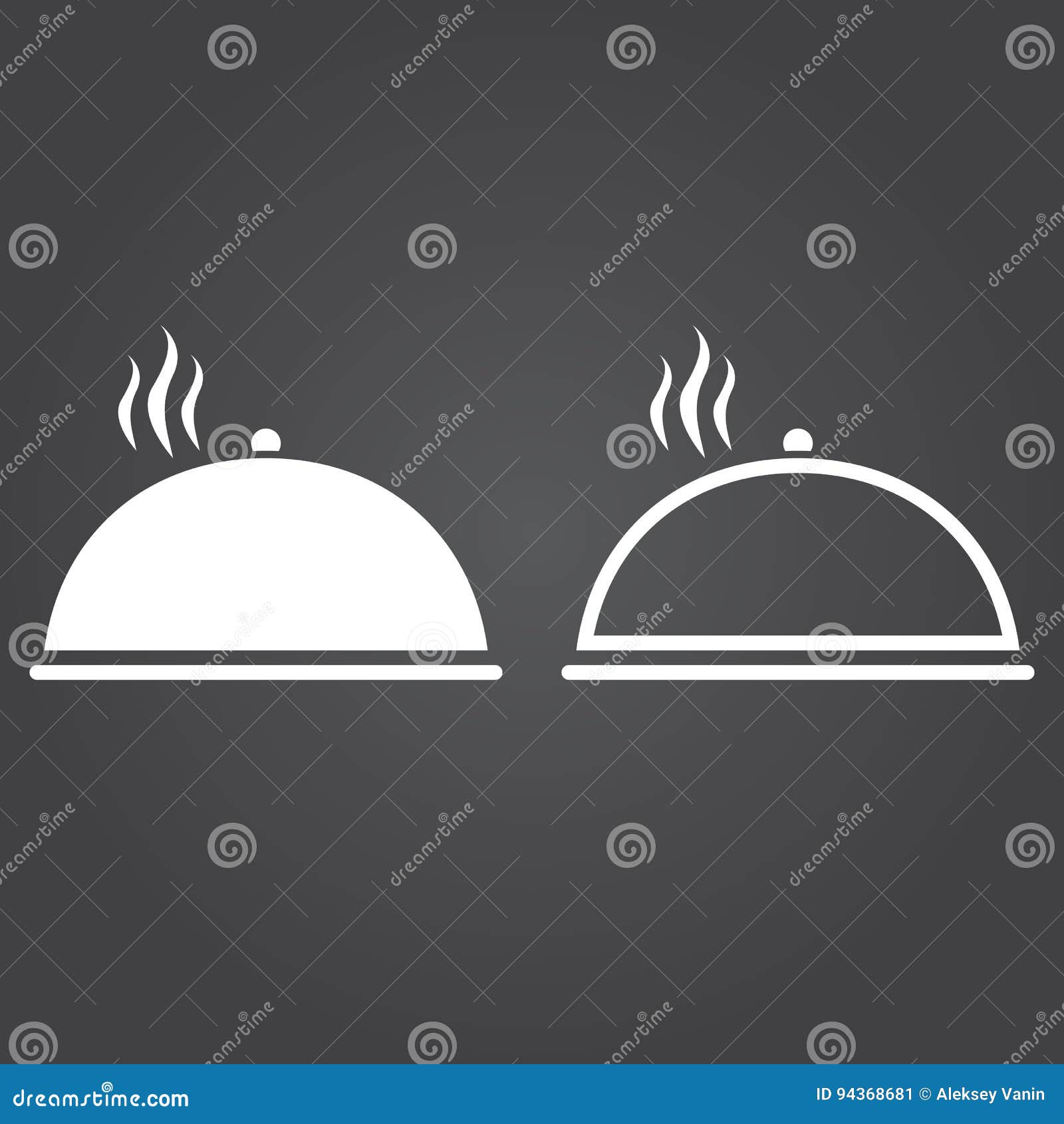 Food Cover Icon. Solid and Outline Versions. White Icons on a Da Stock ...