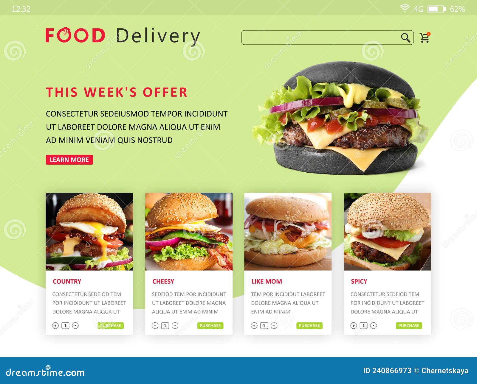 Food Delivery App. Display with Appetizing Menu Stock Image - Image of ...