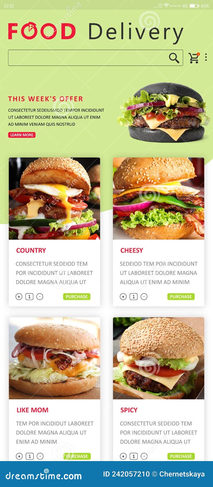 Food Delivery App. Display with Appetizing Menu Stock Photo - Image of ...