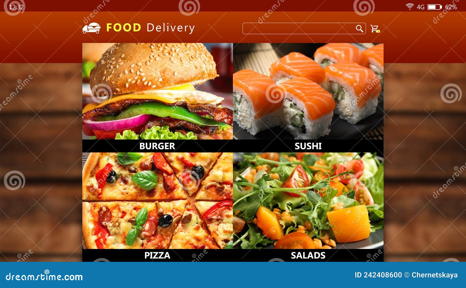 Food Delivery App. Display with Menu Stock Photo - Image of meal ...