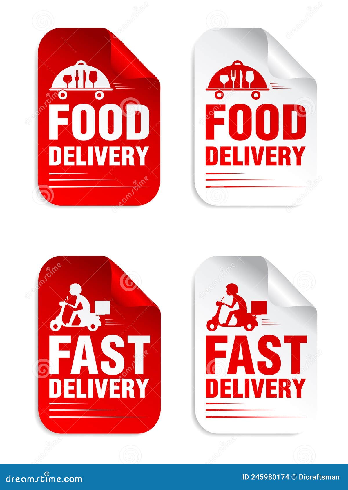 Food Delivery, Fast Delivery Stickers Set Stock Vector - Illustration ...