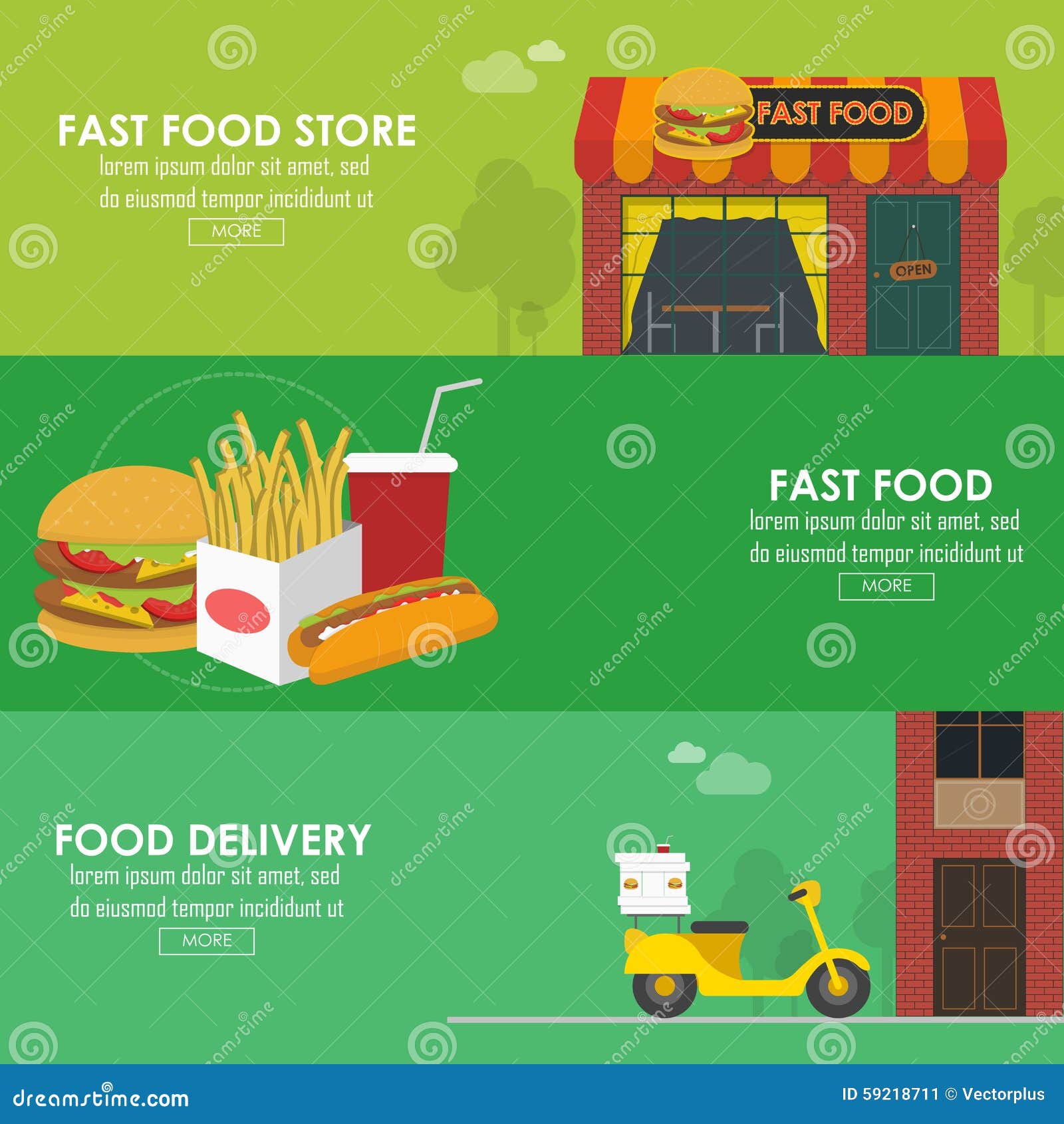Food Delivery Horizontal Banner Set. Stock Illustration - Illustration ...