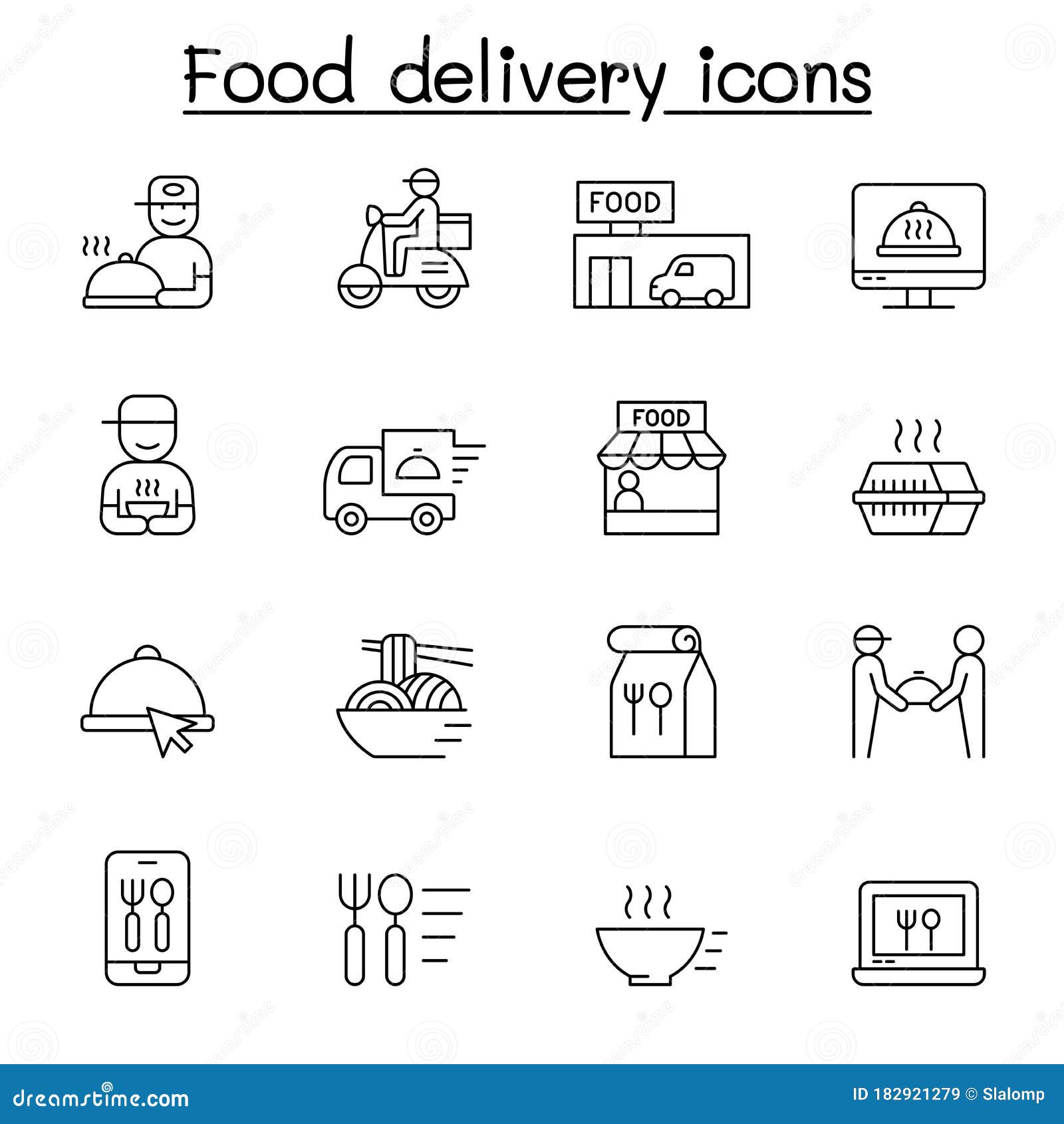 Food Delivery Icons Set in Thin Line Style Stock Vector - Illustration ...