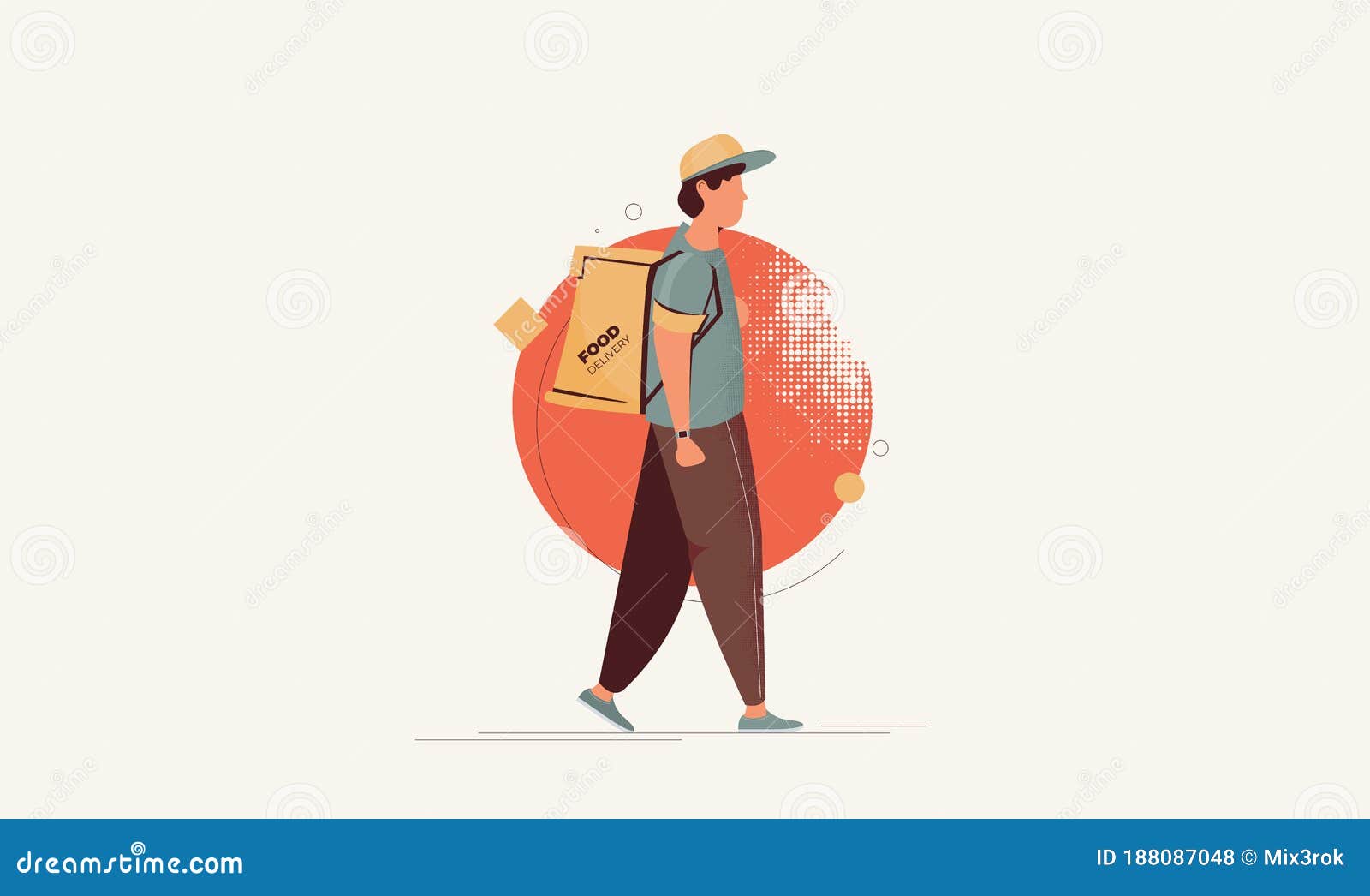 Food Delivery Man with Bag Flat Vector Stock Vector - Illustration of ...