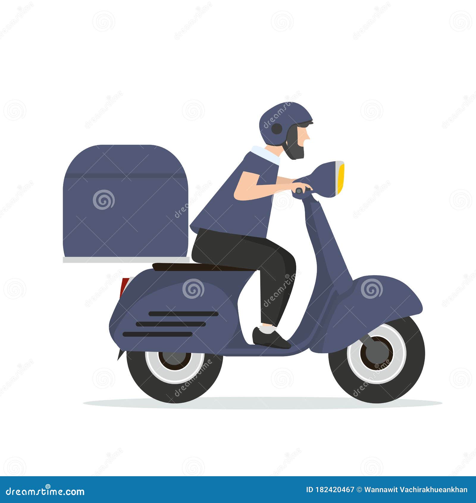 Food Delivery Man Riding Blue Scooter Cartoon Vector Stock Vector