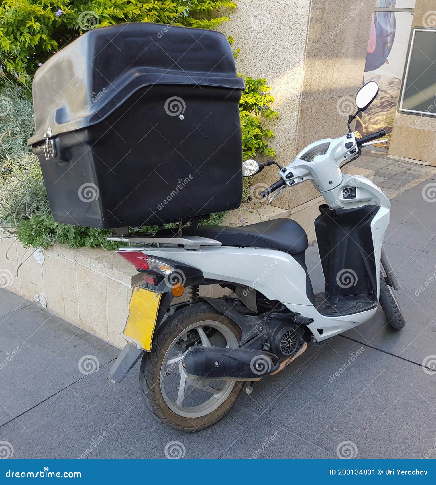 Food Delivery Moped with Attached Large Box Stock Image - Image of food ...