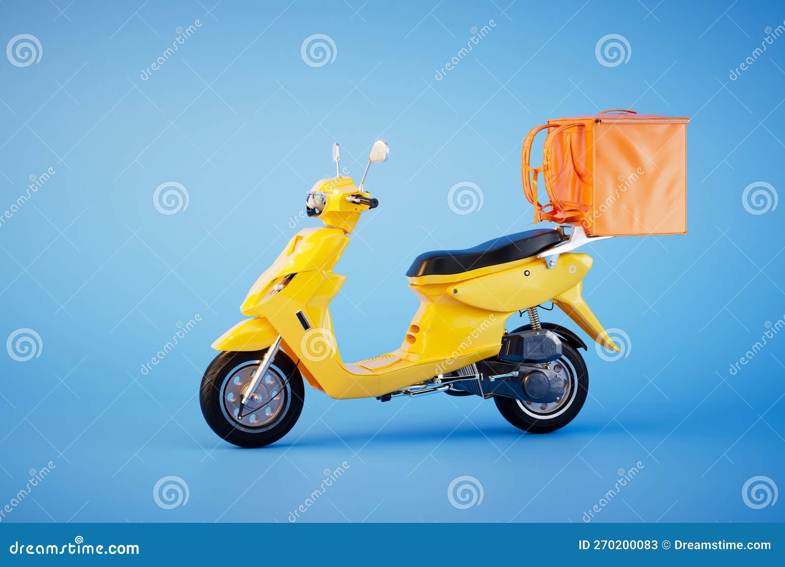 Food Delivery on a Moped. Moped and Courier Bag for Food on a Blue ...
