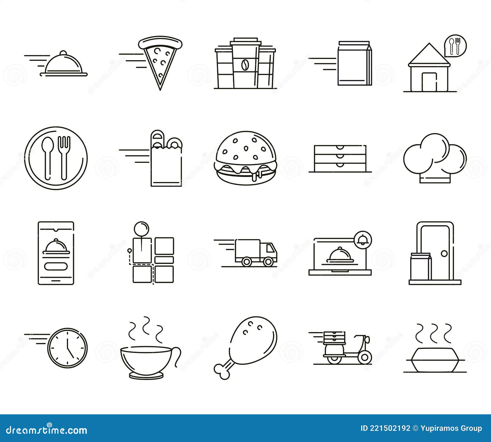 Food delivery outline set stock vector. Illustration of design - 221502192