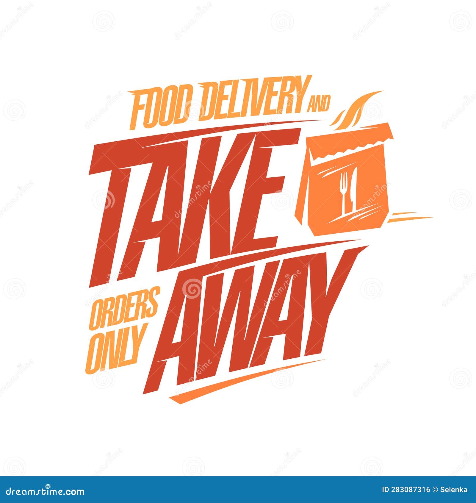 Food Delivery and Take Away Lettering Template Stock Vector ...