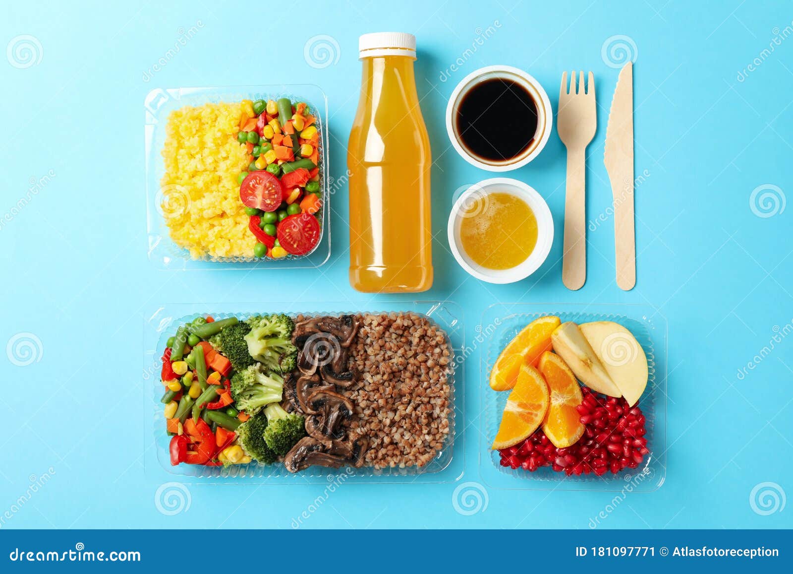 Food Delivery Food in Takeaway Boxes on Blue Background Stock Image ...