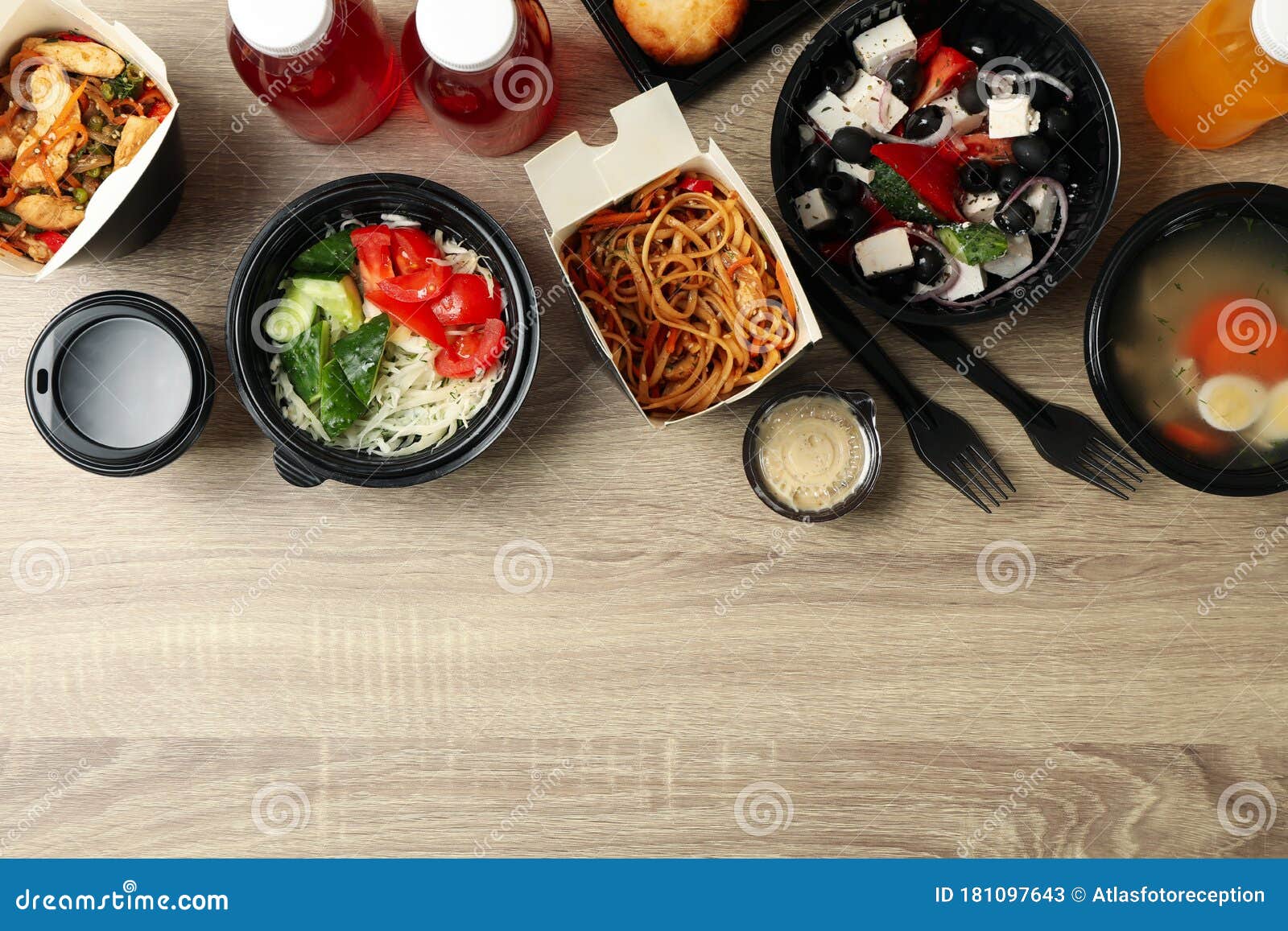 Food Delivery Food in Takeaway Boxes on Wooden Table Stock Image ...
