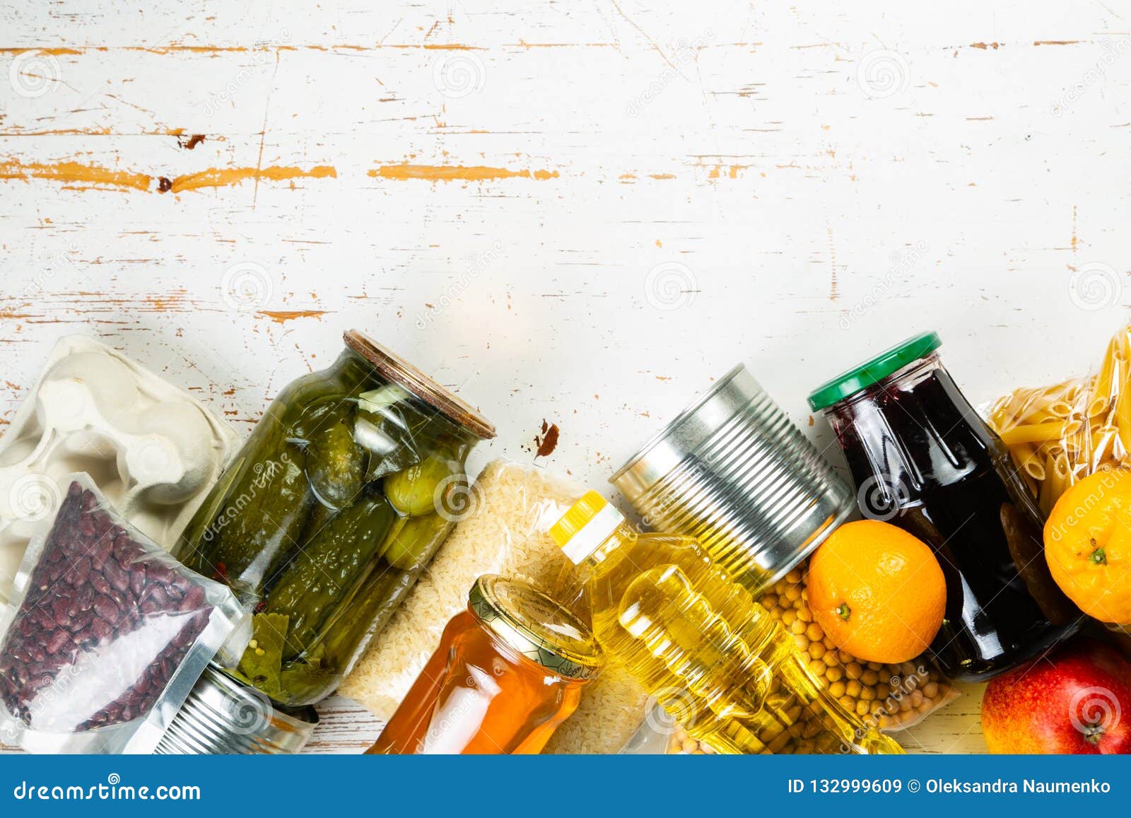 Donations Food With Canned Food On Wooden Table Background / Pasta ...