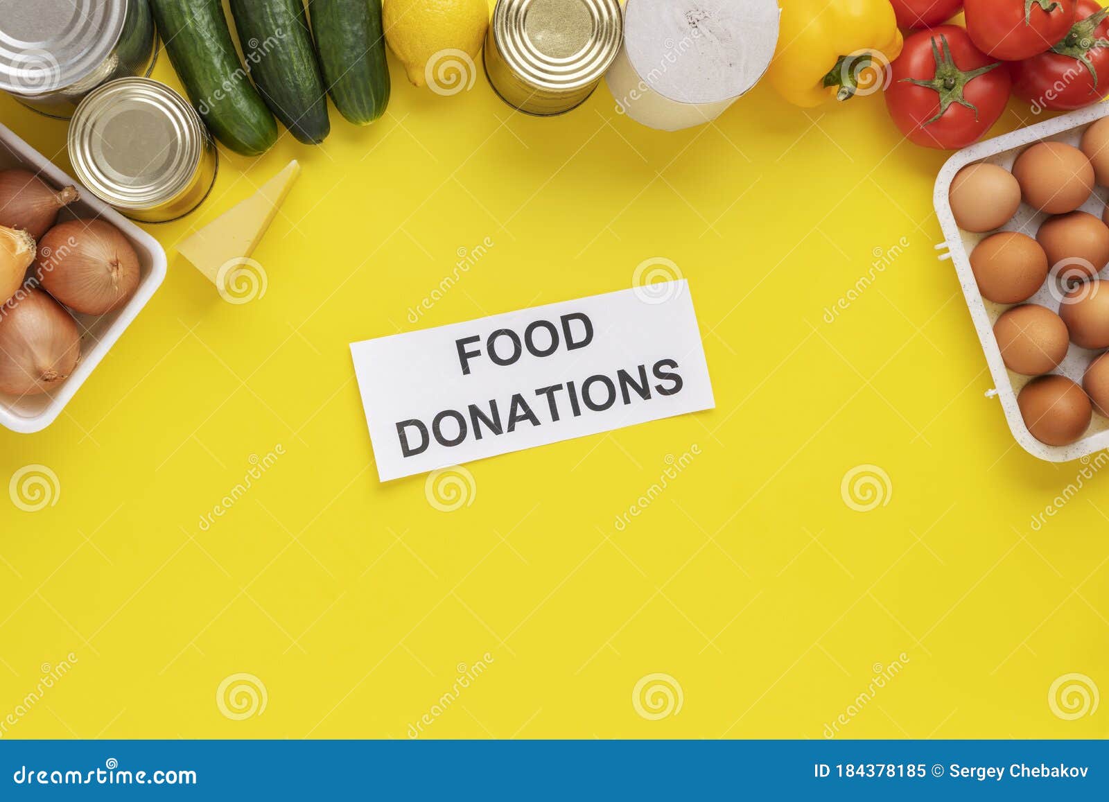 Food Donations on Yellow Background. Top View with Copy Space Stock ...