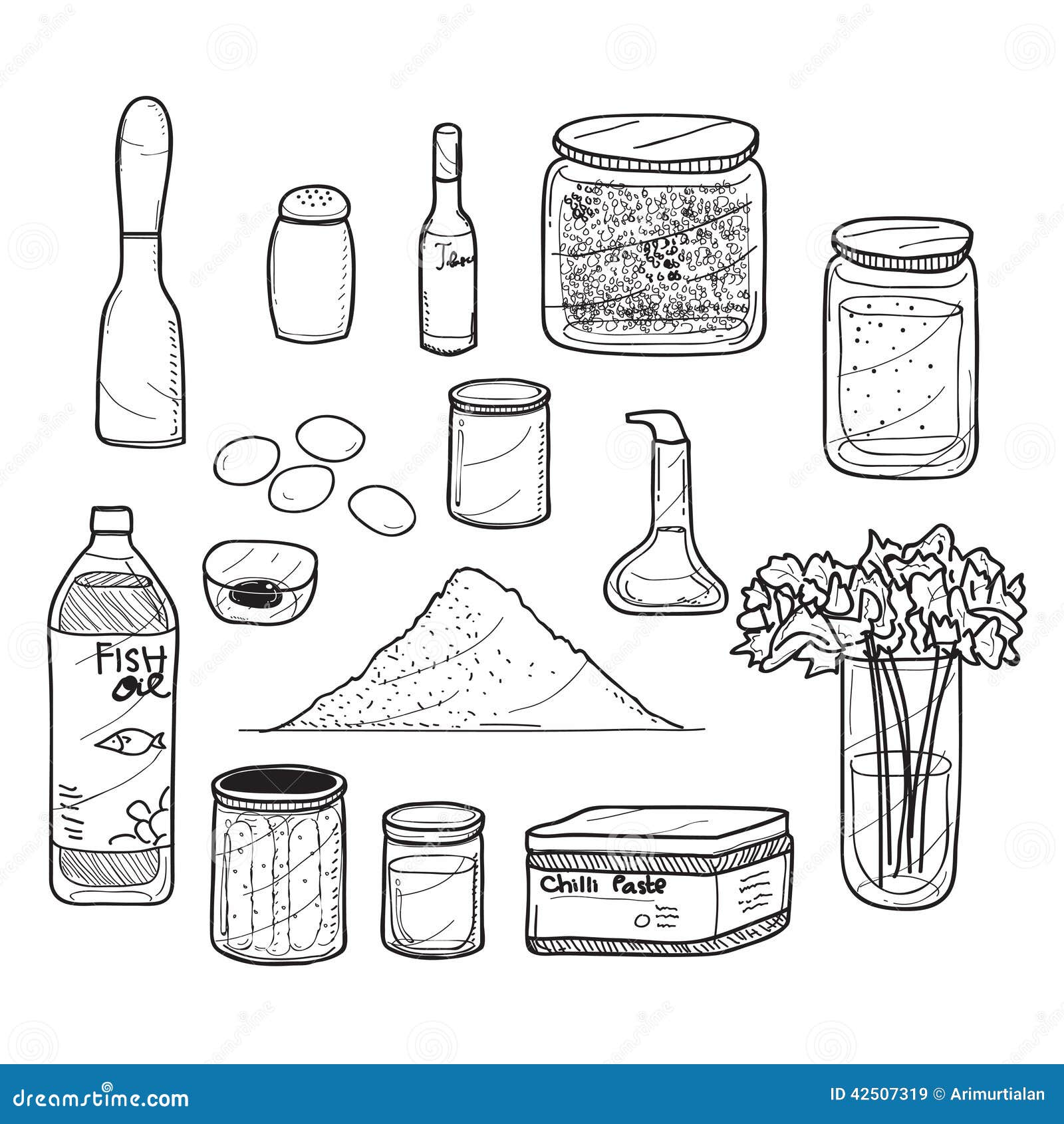 Food Doodle Herbs and Seasoning Stock Vector - Illustration of herbs ...