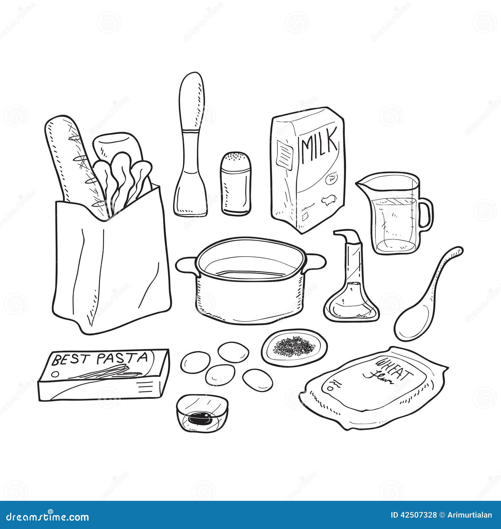 Food Doodle Herbs and Seasoning Stock Vector - Illustration of cheese ...