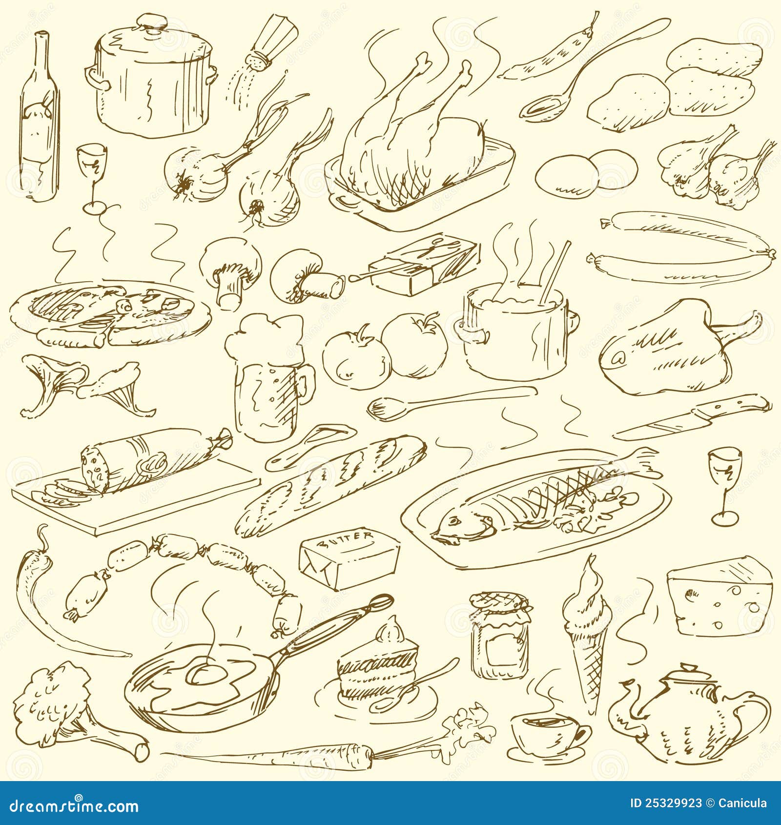 Food Doodles Collection. Hand Drawn Vector Icons. Freehand Drawing ...