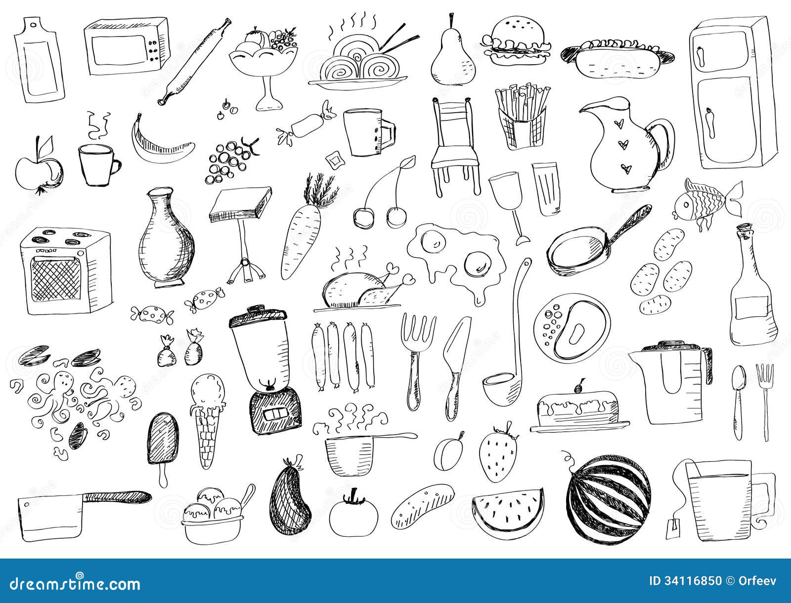 Food doodles stock vector. Illustration of drawn, drink - 34116850