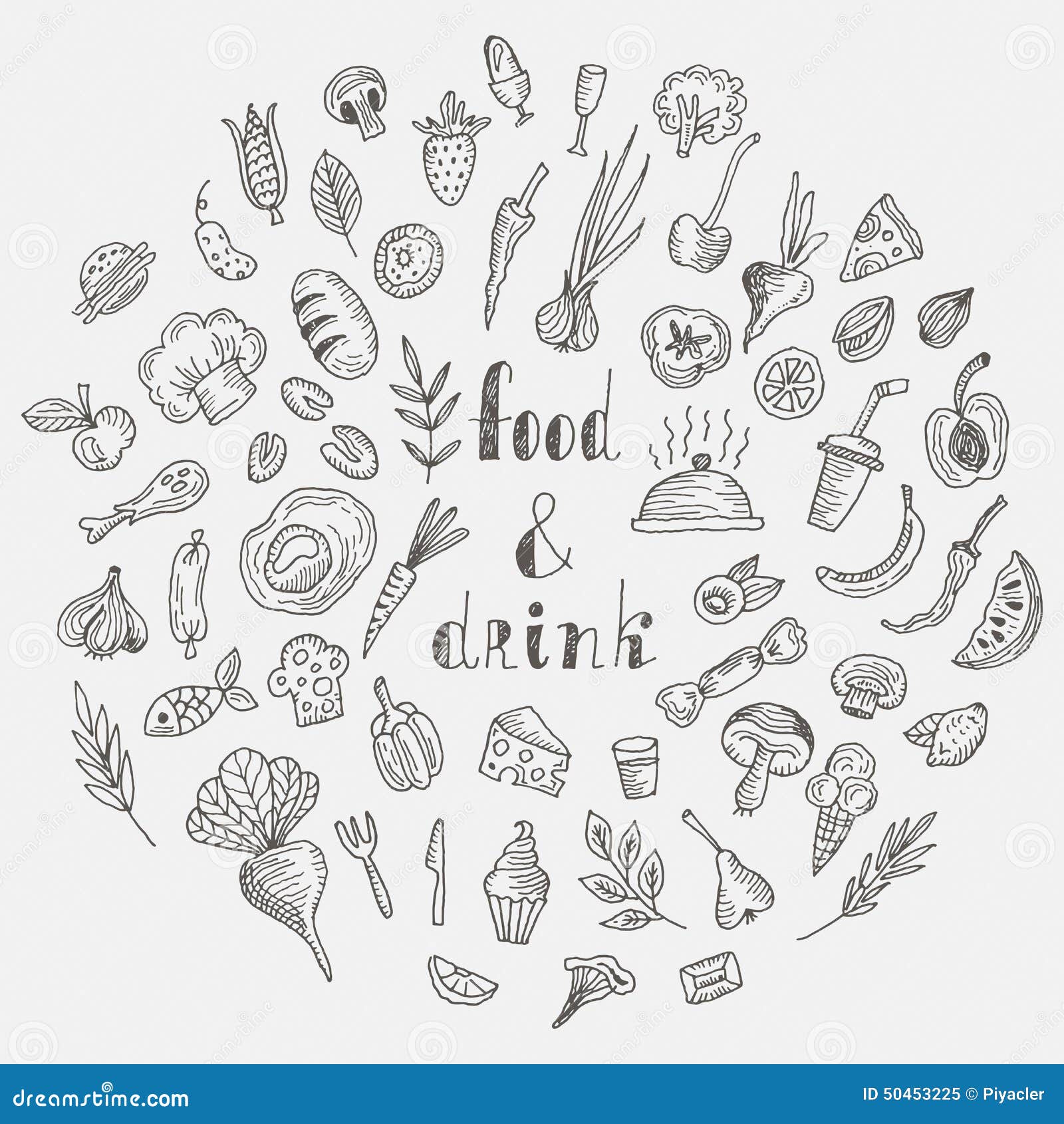 Food and drink doodle set stock vector. Illustration of apple - 50453225