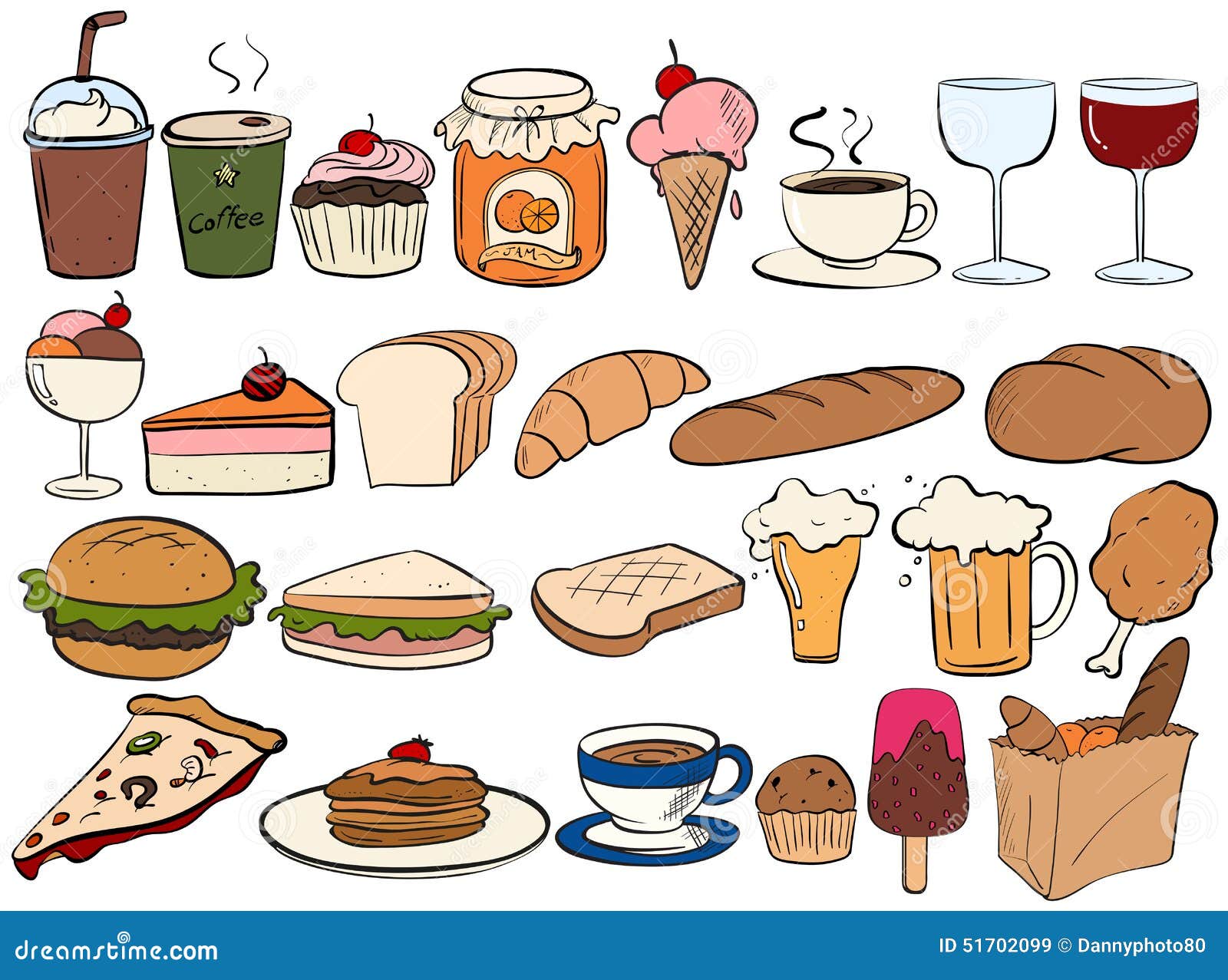 Food And Drinks Vector Cartoon Illustrations Set. | CartoonDealer.com ...