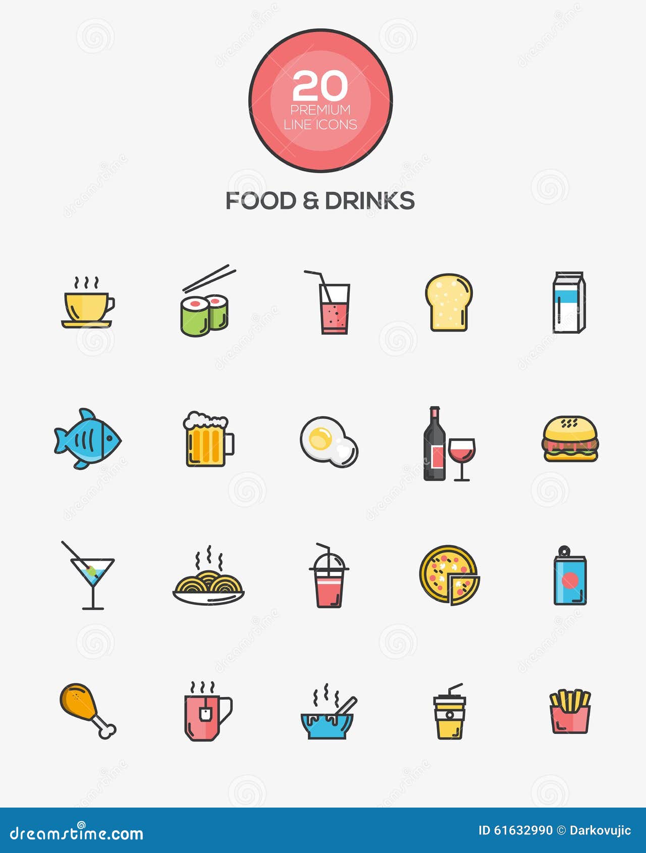 Food and Drinks icons stock vector. Illustration of bread - 61632990