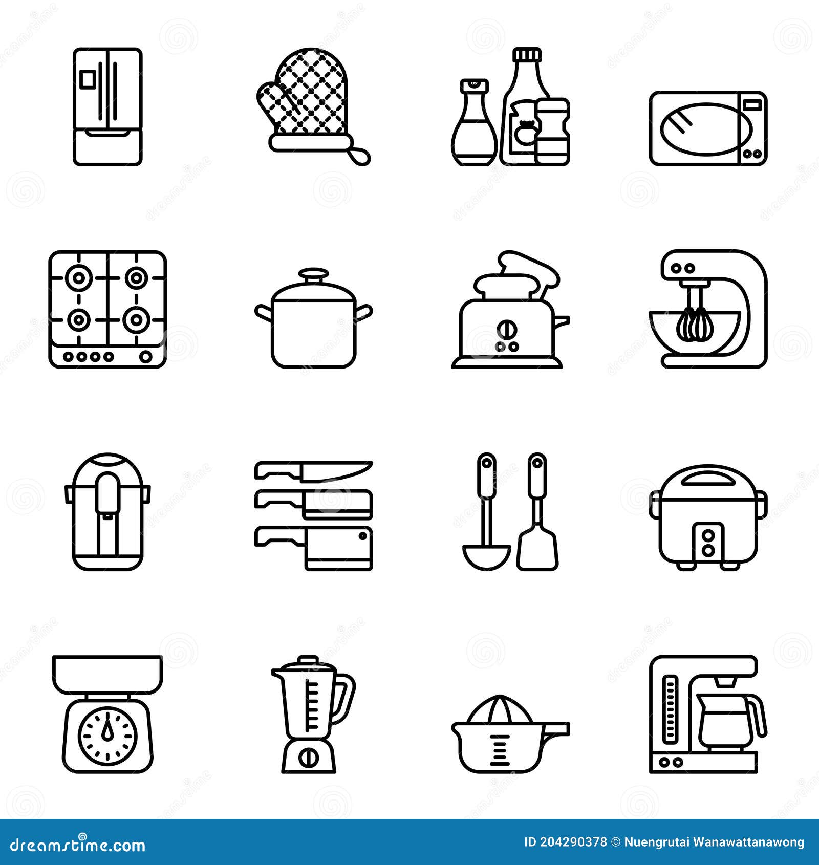 Kitchen and Cooking Equipment Icons Set. Thin Line Style Stroke Vector ...