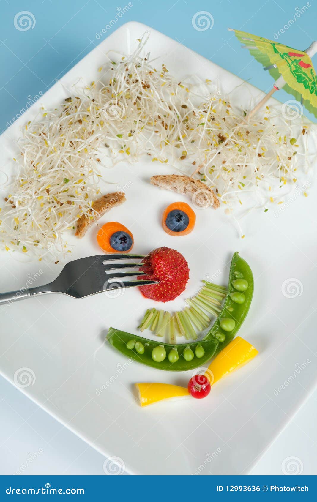 Food face on plate stock photo. Image of plate, fruit - 12993636