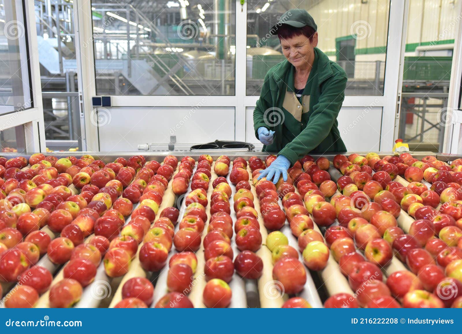 Food Factory: Assembly Line with Apples and Workers Stock Photo - Image ...