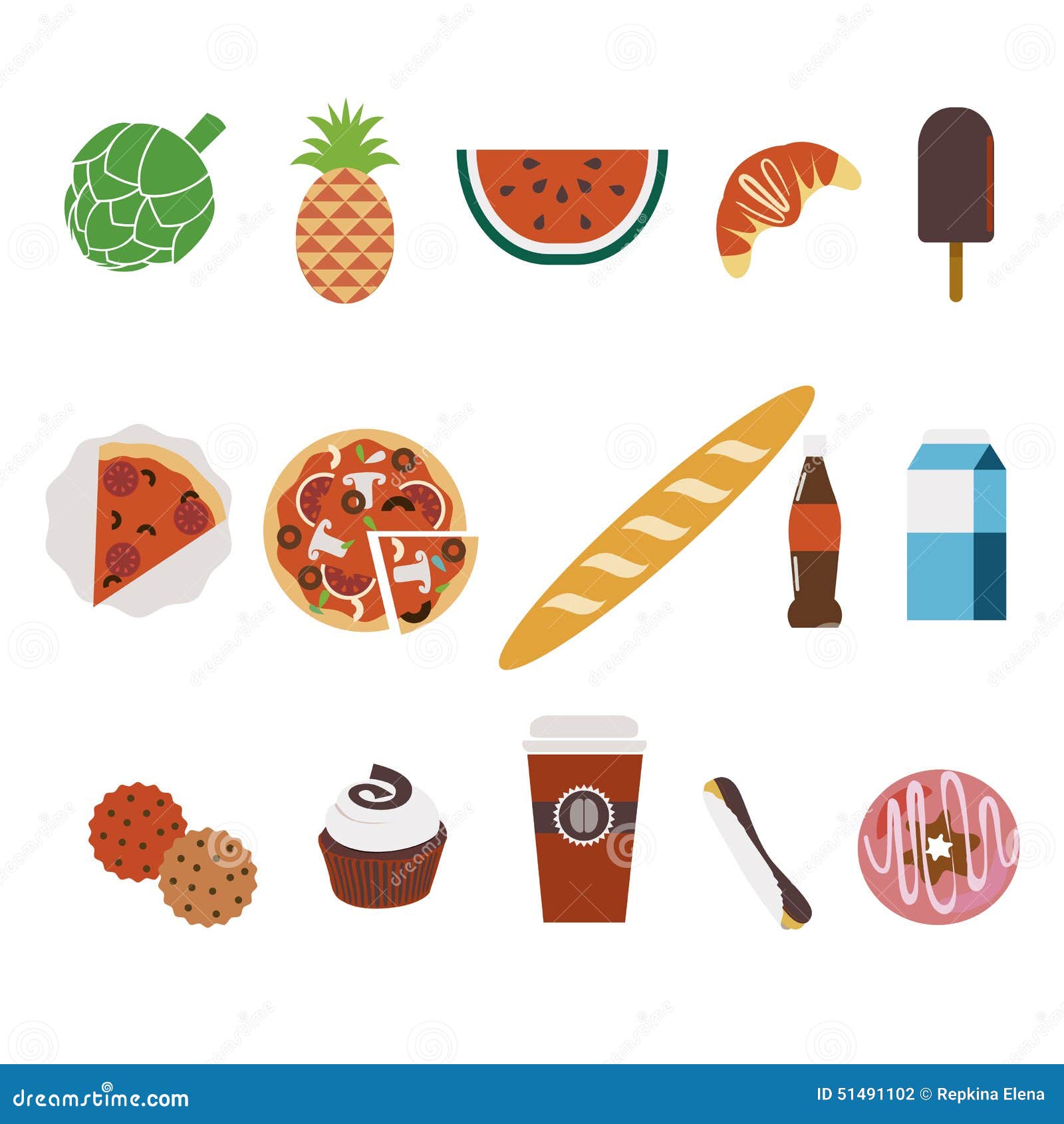 Food flat icons set stock vector. Illustration of flat - 51491102