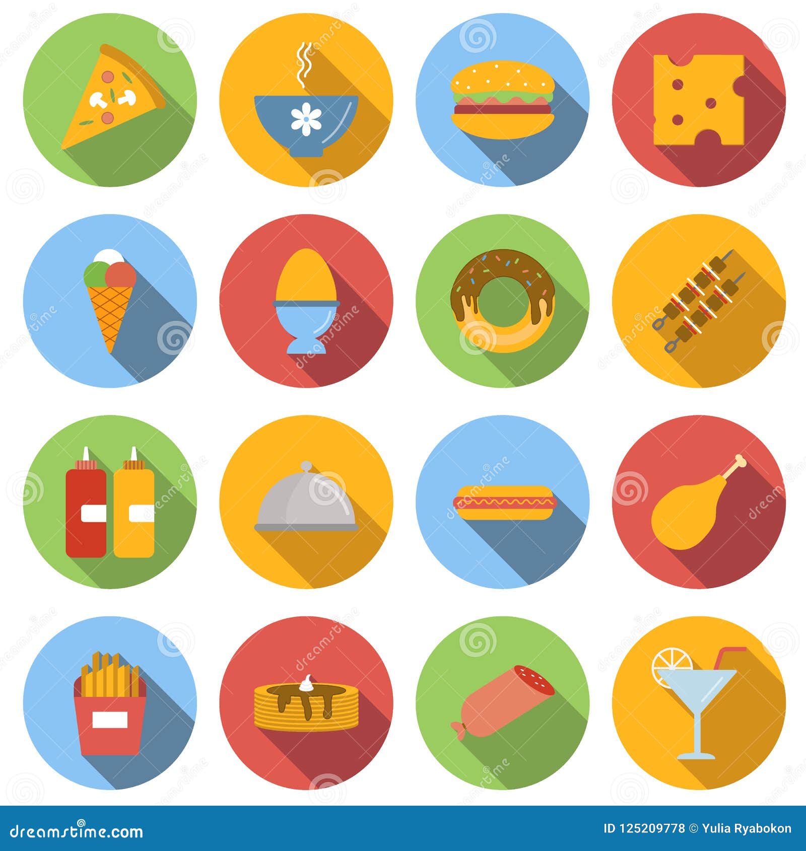 Food flat icons stock illustration. Illustration of cake - 125209778