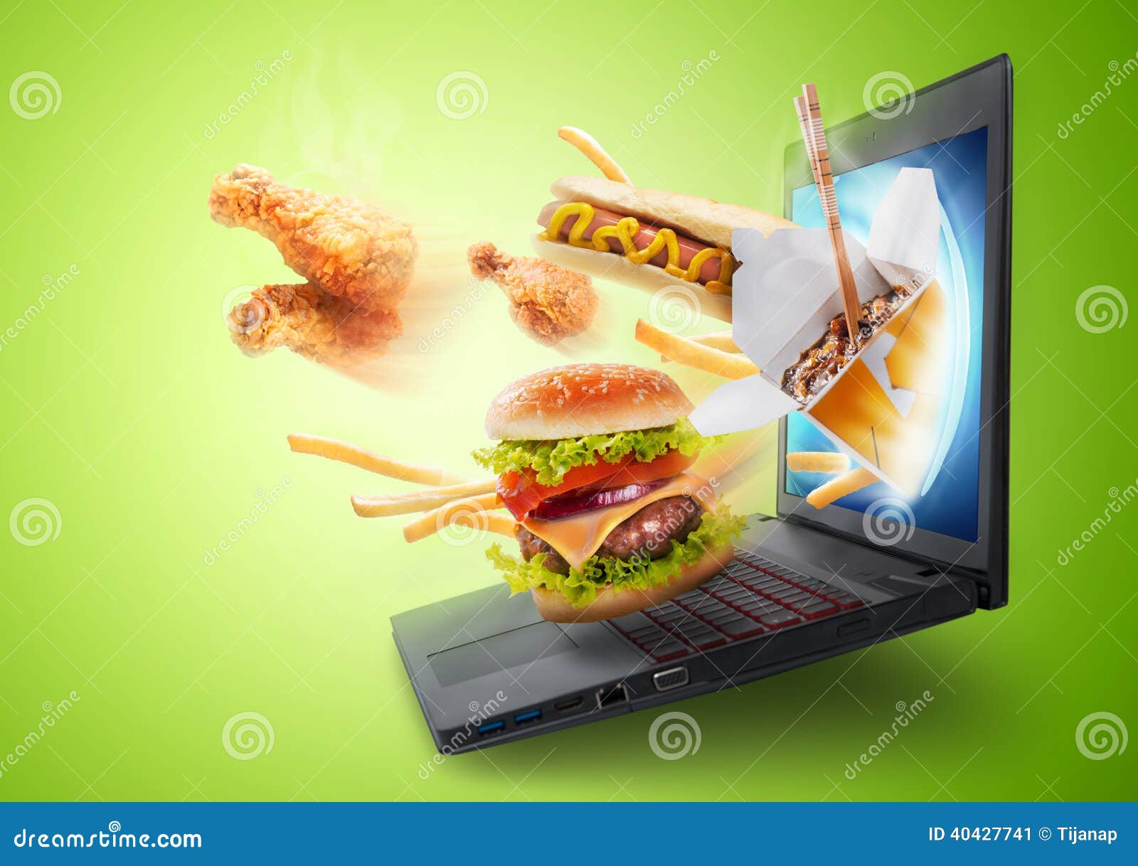 Food Flying Out of a Laptop Screen Stock Image - Image of receive, junk ...
